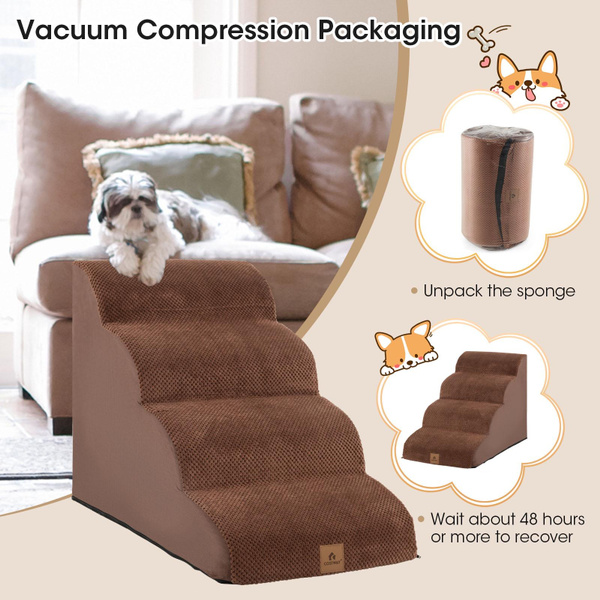 New Upgraded Version 4-Tier Foam Dog Ramp Non-Slip Dog Steps Soft Pet ...