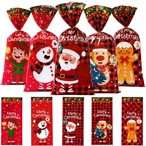 Christmas Candy Gift Bags With Twist Ties Snowman Santa Claus Xmas ...