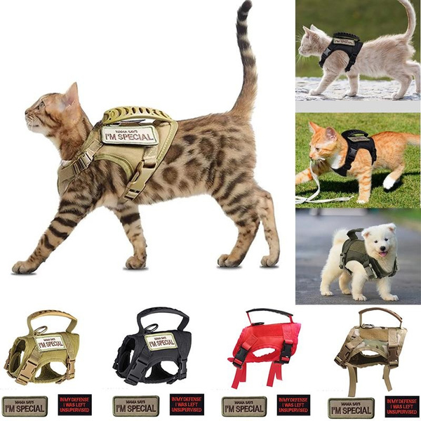 Nylon Cat Harness Vest with 2 Sticker Military Tactical Cats Harness ...