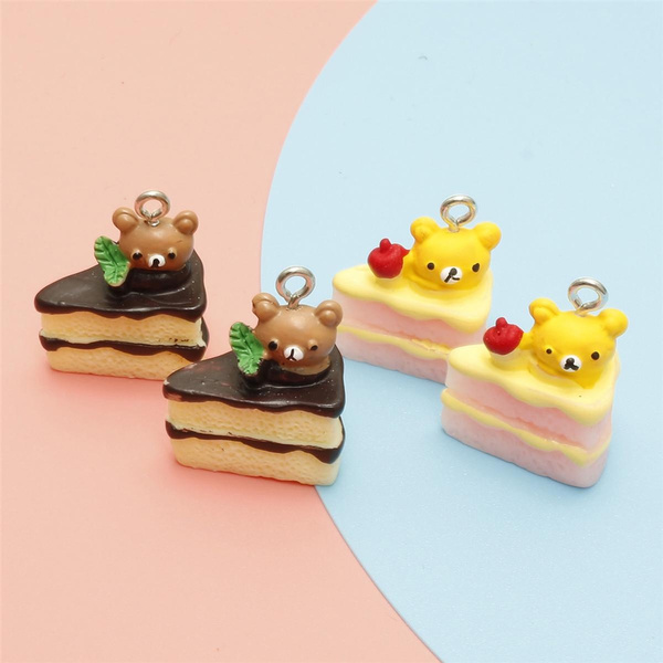 20pcs 3D Bear Cake Design Resin Charms Cute Food Pendants DIY Craft for ...