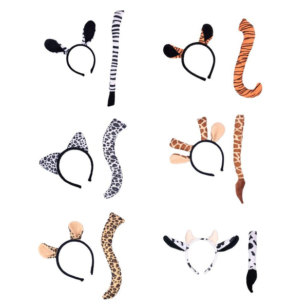 Animal Costume Set Zebras/Giraffe/Leopard/Cow Ears Headband Tail for ...