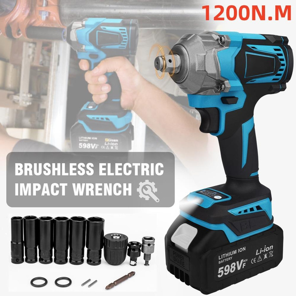 1200N.M Brushless Impact Wrench 1/2" Cordless Wrench Rechargeable ...