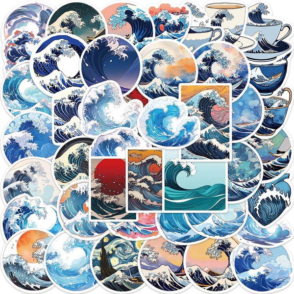 10/50pcs Cartoon The Great Wave Stickers Ukiyoe Beautiful Ocean Wave ...