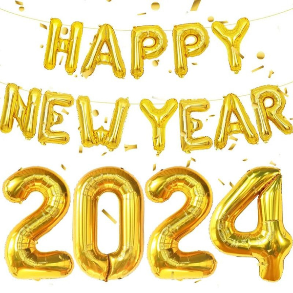 16inch Foil Letter Balloons 2024 Happy New Year Letter Shaped Balloon ...