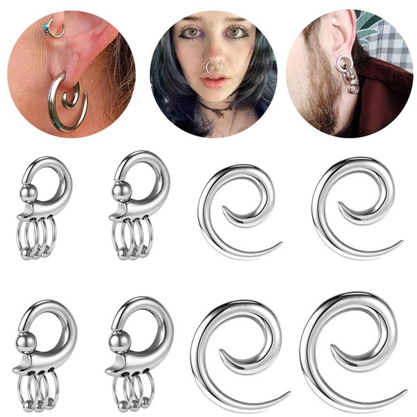 1 Piece Punk Stainless Steel Tunnel And Plug Dangle Earrings Spiral Ear ...