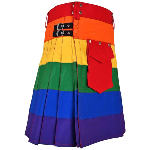Hybrid Utility Kilt Rainbow with Removable Cargo Pockets Scottish Men ...