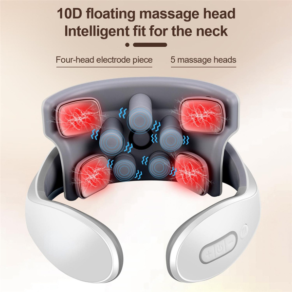 Hot Compress Electric Neck Massager EMS Neck Pain Relief Pulse Cervical ...