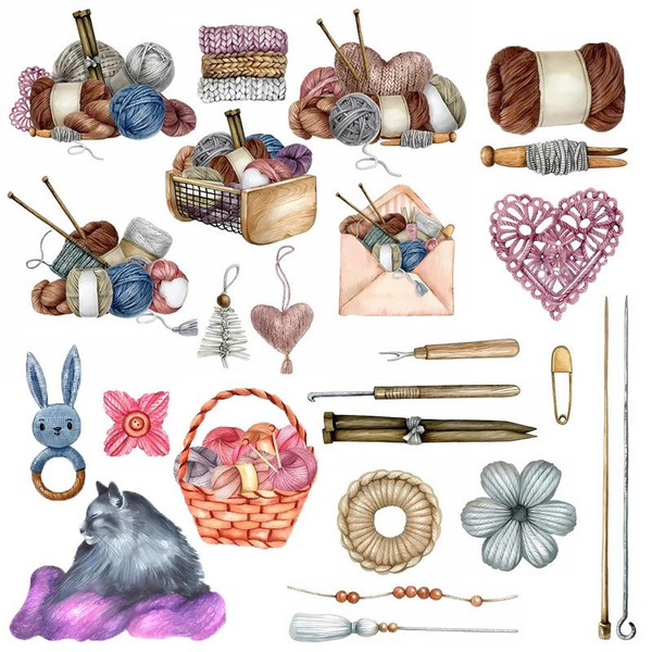 10 Types for Choice DIY Sewing Sticker Vintage Yarn Ball Scissor Box ...