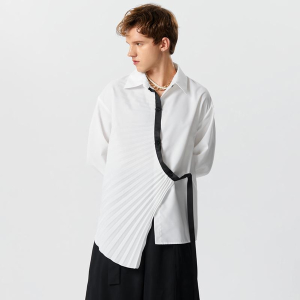 Men's Stylish Pleated Long-sleeved Shirt | Wish
