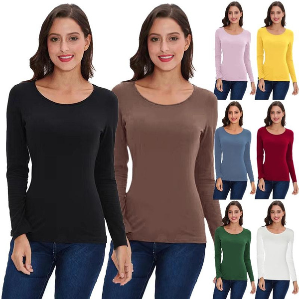 Women's Autumn Round Neck Long-sleeved T-shirts Ladies Fashion Casual ...