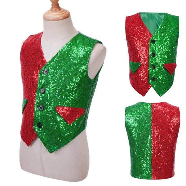 Kids Boys Elf Vest Christmas Santa Costume Xmas Holiday Stage Show ...