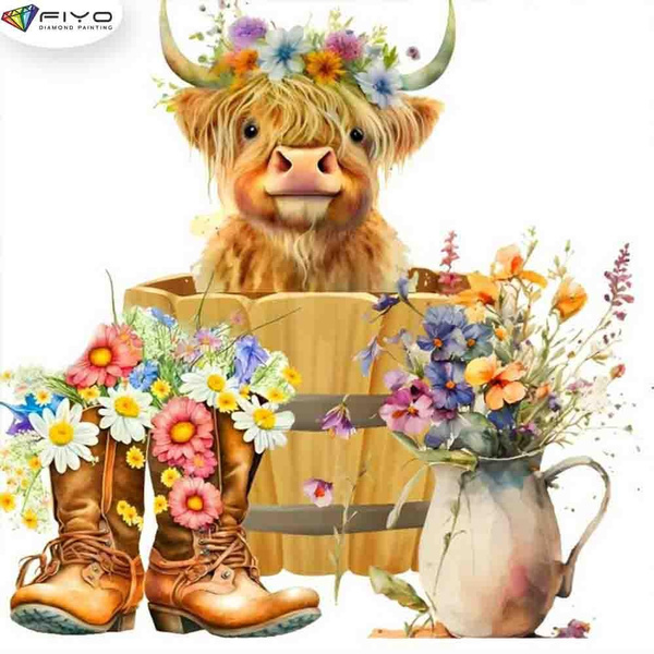 FIYO Cow Cartoon DIY 5D Diamond Painting Full Drill with Number Kits ...
