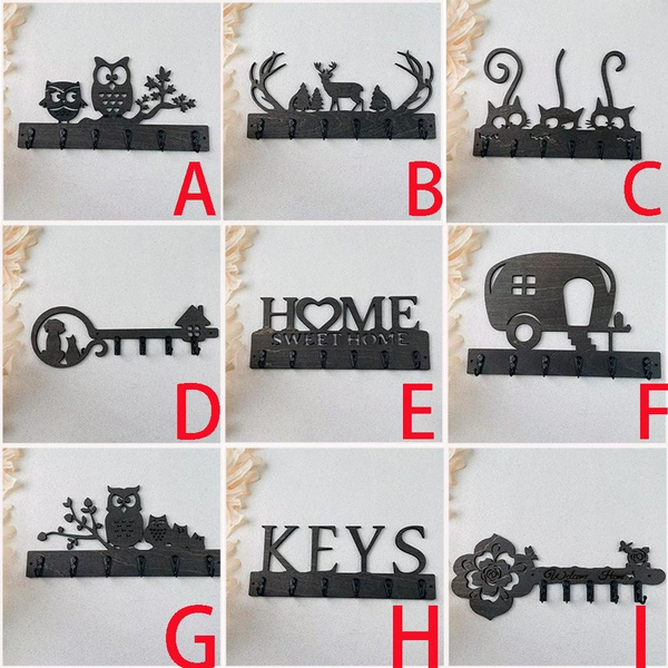 Wood Key Holder for Wall Decorative Home Key Rack Hooks Coat Hanger ...