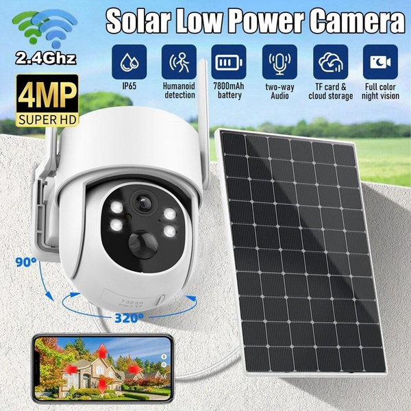 Solar Surveillance Cameras 4MP Outdoor IP Camera 2.4Ghz Wireless ...