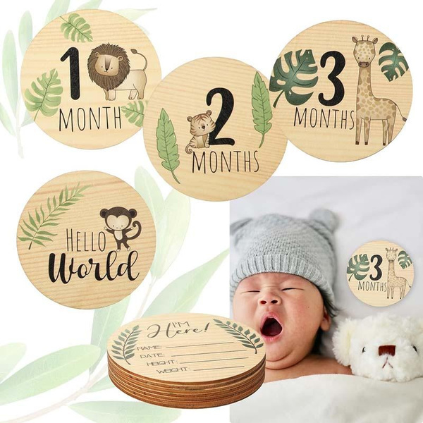 7pcs Wooden Newborn Welcome Sign Round New Baby Sign Double Sided ...