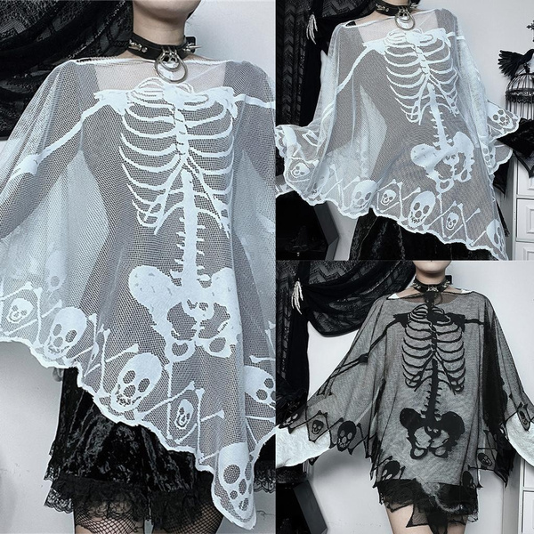Gothic Skull Shawl for Adult Day of the Death Skeleton Cape Cosplay ...