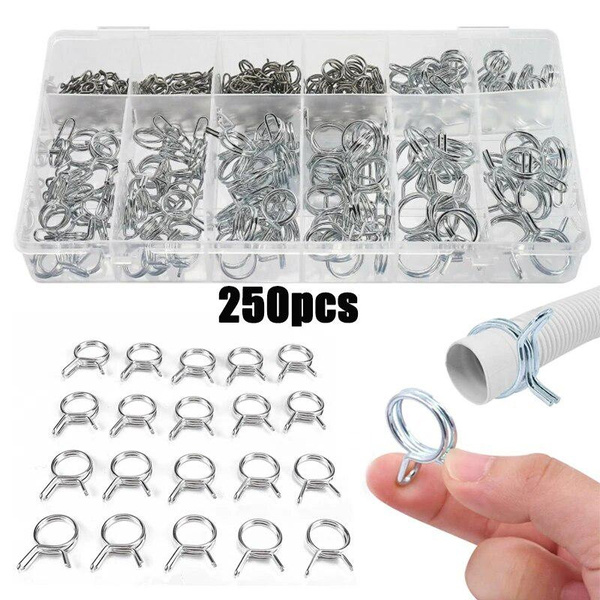 250pcs Metal Double Wire Hose Clamp For 5-14mm Clips Water Pipe Air ...