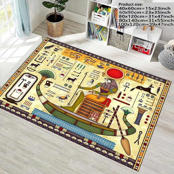 Antique Ancient Egypt Hieroglyph Rug, Egyptian Goddess Anubis Mythology ...