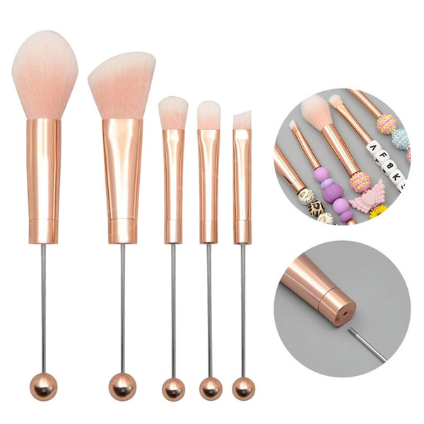 5 Pieces Metal Handle Brush Set Long Handled Cosmetic Brushes DIY ...