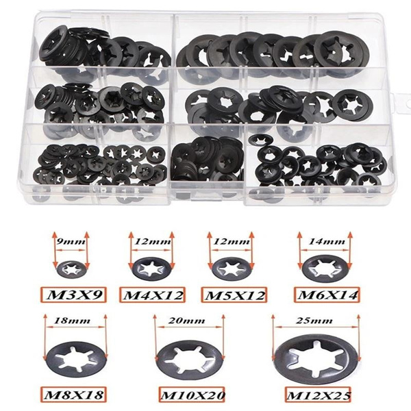 260Pcs M3 M4 M5 M6 M8 M10 M12 Push-on star Locking Washers Metal Quick ...
