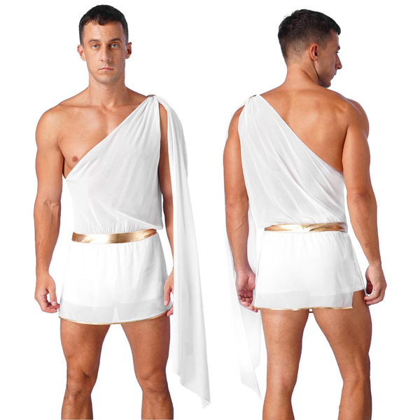 Men's Ancient Greek God Gladiator Costume Roman Toga Dress with shorts ...
