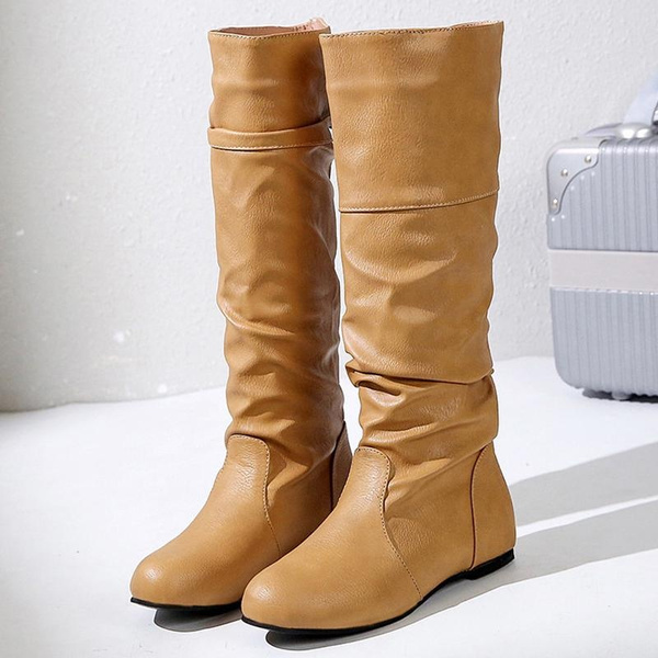 Autumn Winter Fashion Women Boots Lady Round Toe Wedge Heel Long Boots ...