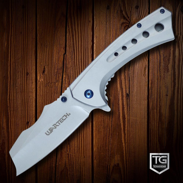 BALL BEARING Folding POCKET KNIFE Silver Tactical Assisted Open CLEAVER ...