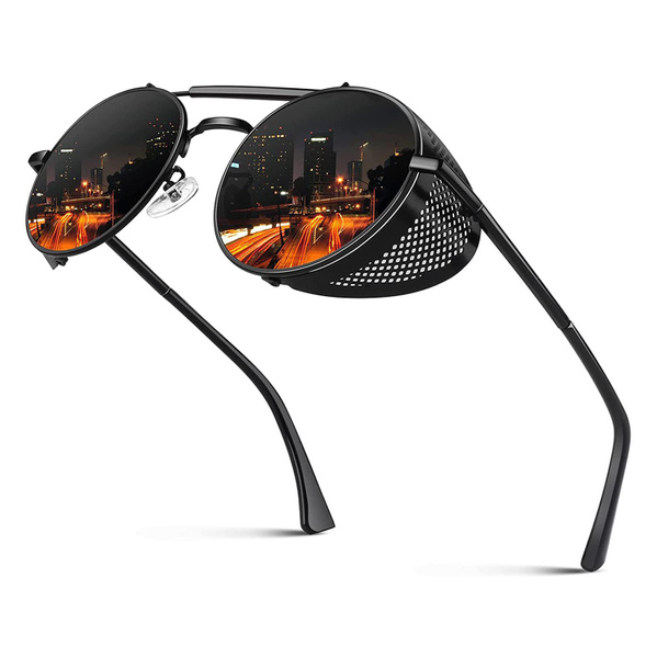 Steampunk Style Round Frame Polarized Sunglasses Retro Mixed Color ...