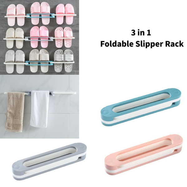 Bathroom Wall Mounted Slipper Rack FreePunching Toilet Foldable 3 in 1 ...
