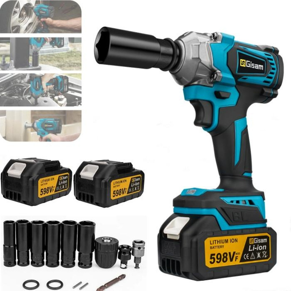 1200NM 2Battery Impact Wrench 1/2" Powerful Impact Driver Brushless ...