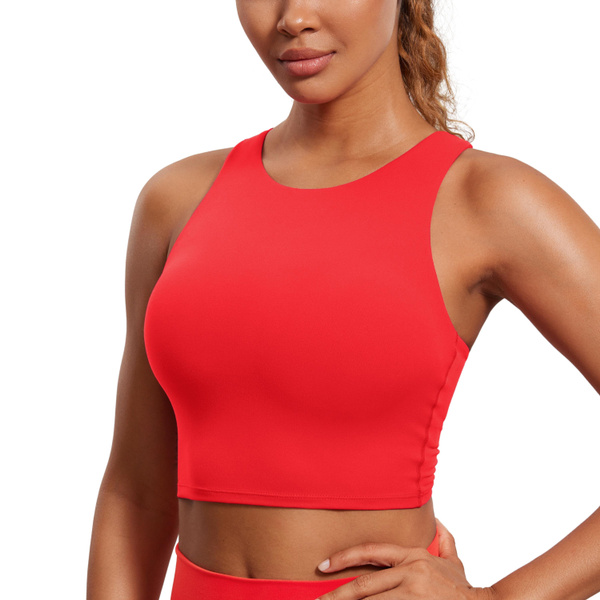 CRZ YOGA Butterluxe Womens Racerback High Neck Longline Sports Bra Padded Workout Crop Tank Tops ...