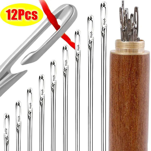 12 Pcs/set Stainless Steel Blind Sewing Needles Side Hole Elderly ...