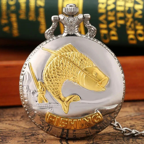 Luxury Fishing Design Quartz Pocket Watch Fob Gold Fish Pendant Clock ...