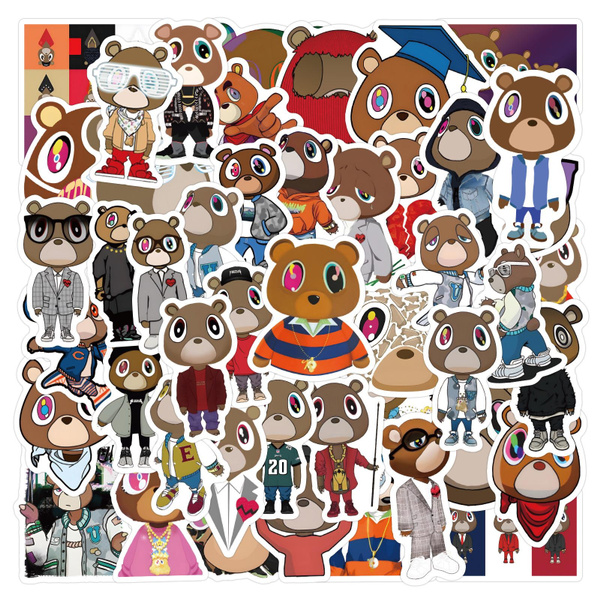 10/60pcs Cartoon Kanye West Graduation Bear Stickers Graffiti Stickers ...