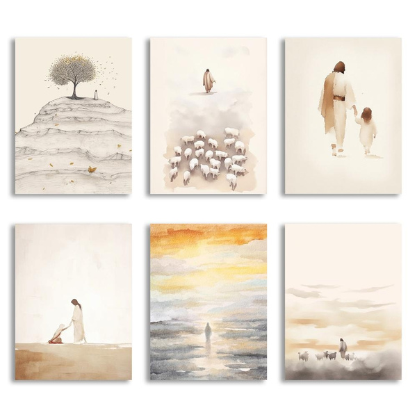 Christian Gallery Set of 6 Jesus Wall Art Print Boho Christian Art ...