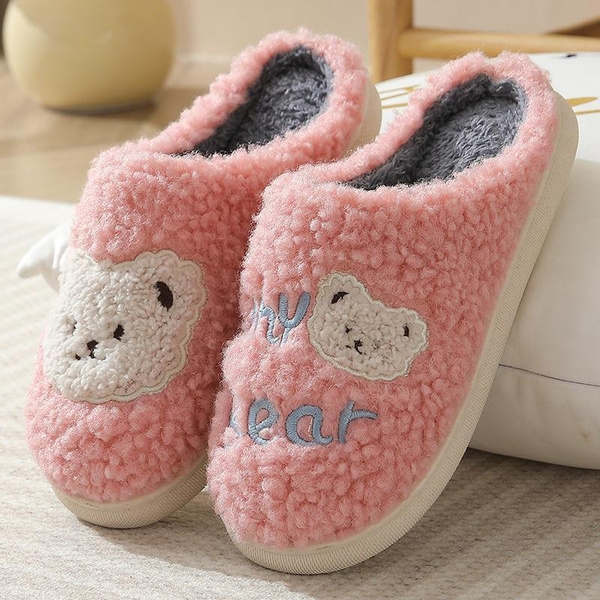 New Fashion Women Cute Bear Winter Slippers Indoor Bedroom Soft Plush ...