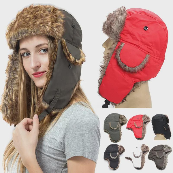 Winter Russian Hat Trapper Bomber Warm Trooper Ear Flaps Cap Headwear ...