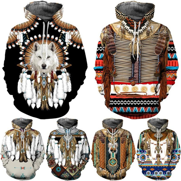 New Men's 3D Print Indian Style Hoodies Retro Native Americans Indian ...
