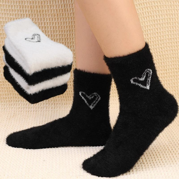 Women Winter Socks Warm Soft Fluffy Bed Socks Cartoon Love Ladies Home ...