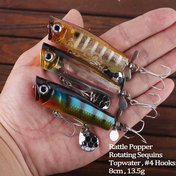 8CM 13.5G Rotating Sequins Popper Topwater Rattles Artificial Hard Bait ...