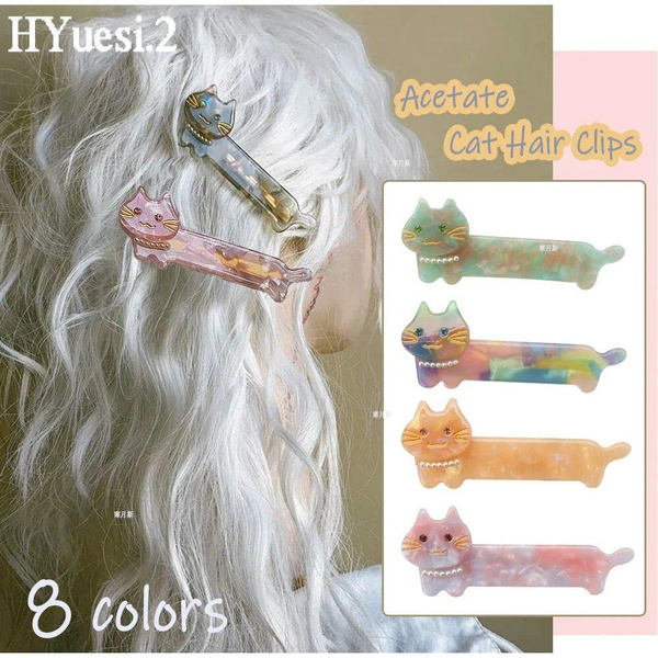 Sweet Pearl Cat Hair Clip Barrettes Non-Slip Acetate Kitty Duckbill ...