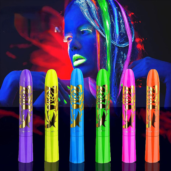 6 Color Glow in The Dark Face Paint Crayon Set,UV and Blacklight Makeup ...