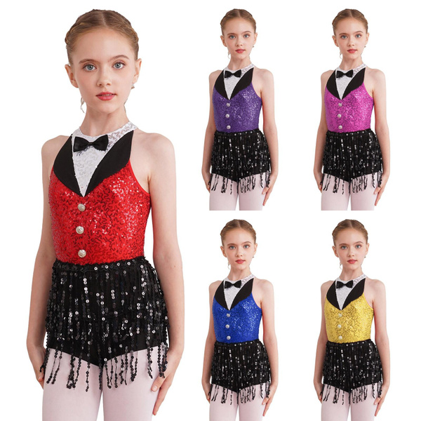 Girls Sequin Ballet Latin Jazz Cheerleading Dance Leotard Ballroom ...
