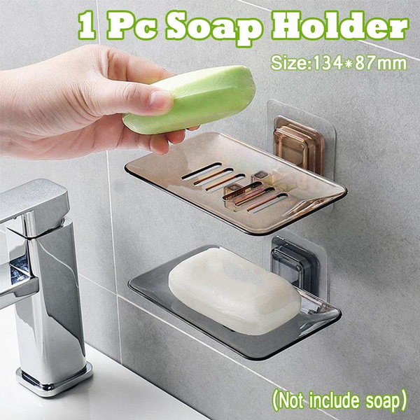 1 Pc Self-adhesive Soap Dish Shelf Draining Soap Case Wall Mounted ...