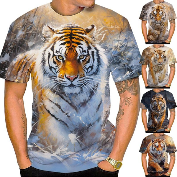 New Men's Fashion 3d Print Tiger T-Shirt Summer T-Shirt Animal Tops ...