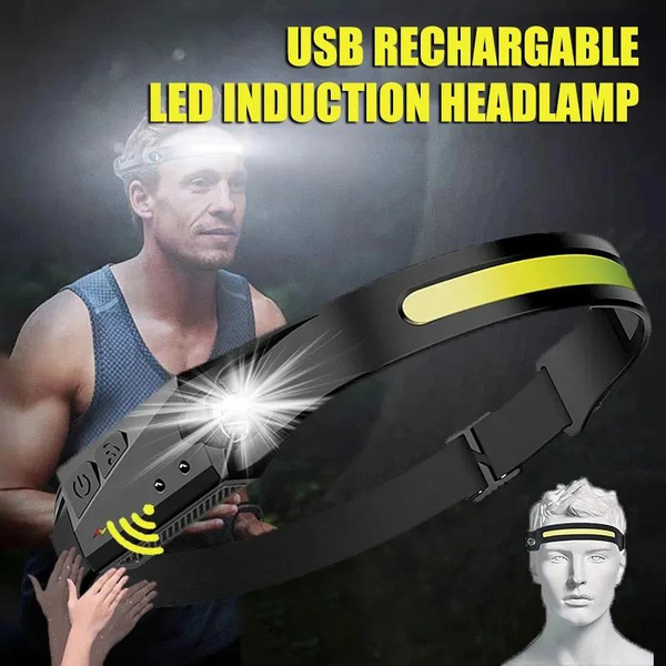 Led Sensor Headlamp USB Rechargeable Head Flashlight with 1200Mah Built ...