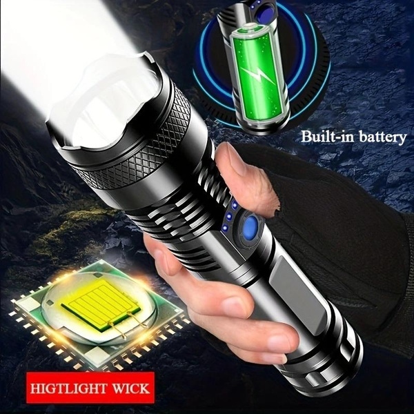 LED ABS Flashlight with Strong Light USB Charging Ultra Bright Handheld ...