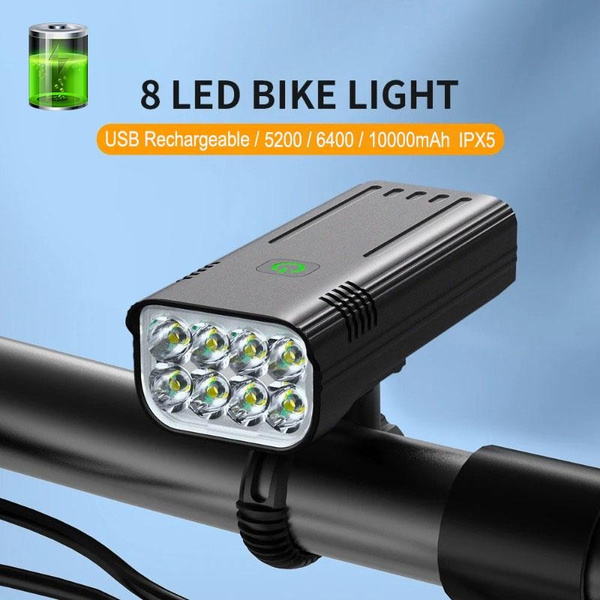 1000 Lumens USB Rechargeable Aluminum Housing Bike Lights Set, 8 LED ...