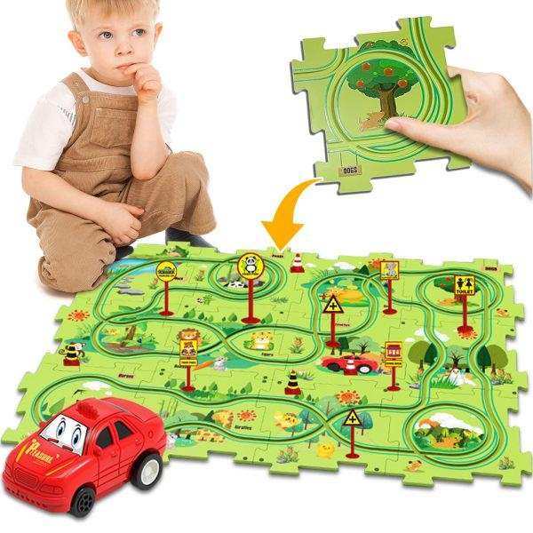DIY Puzzle Tracks with Vehicles,Puzzle Car Track Play Set for Toddlers ...