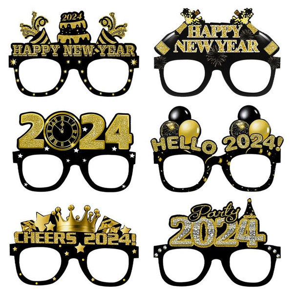 6pcs Happy New Year Paper Glasses Funny Black Gold Paperboard Photo ... 6pcs Happy New Year Paper Glasses Funny Black Gold Paperboard Photo ...